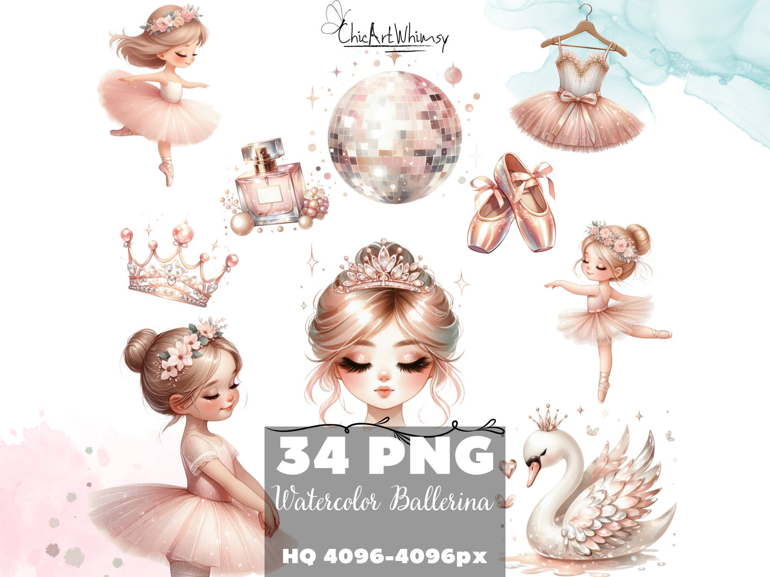 Watercolor Ballerina Clipart 34 PNG, Little Ballerina, Swan Lake ...