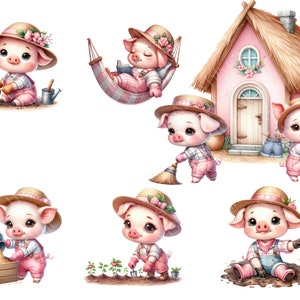 Watercolor Farm Baby Pig Clipart 20 PNG, Pink Pig Clipart, Farm Baby ...