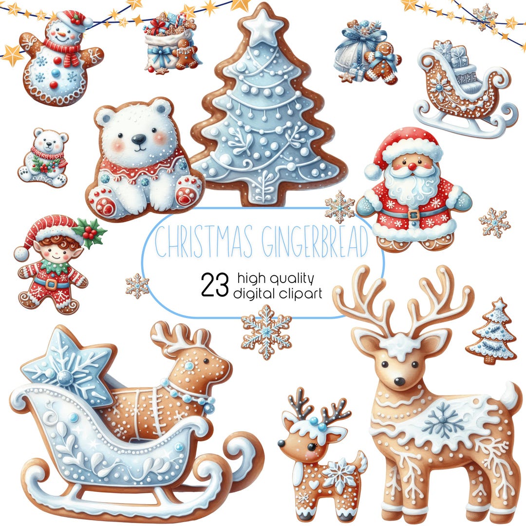 Christmas Gingerbread Clipart Bundle, Christmas Clipart, Festive Cookie ...