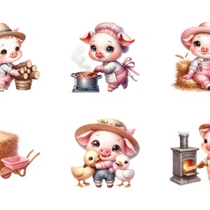 Watercolor Farm Baby Pig Clipart 20 PNG, Pink Pig Clipart, Farm Baby ...