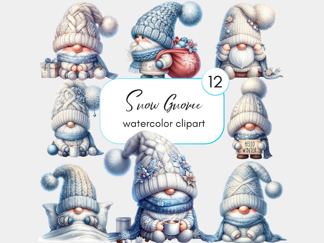 Watercolor Snow Gnomes Clip Art, 12 High Quality Clipart, Christmas ...
