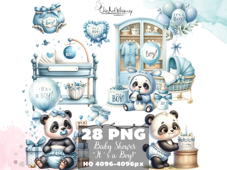Watercolor Blue Baby Boy Shower Clipart 28 PNG, Boy Babyshower Clipart ...