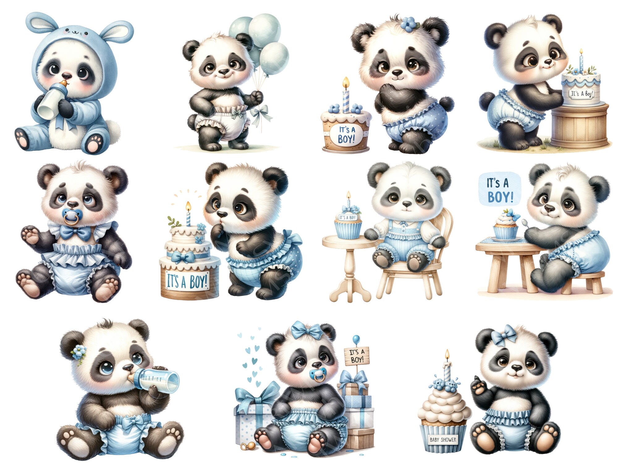 Watercolor Blue Baby Boy Shower Clipart 28 PNG, Boy Babyshower Clipart ...