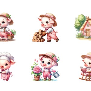 Watercolor Farm Baby Pig Clipart 20 PNG, Pink Pig Clipart, Farm Baby ...