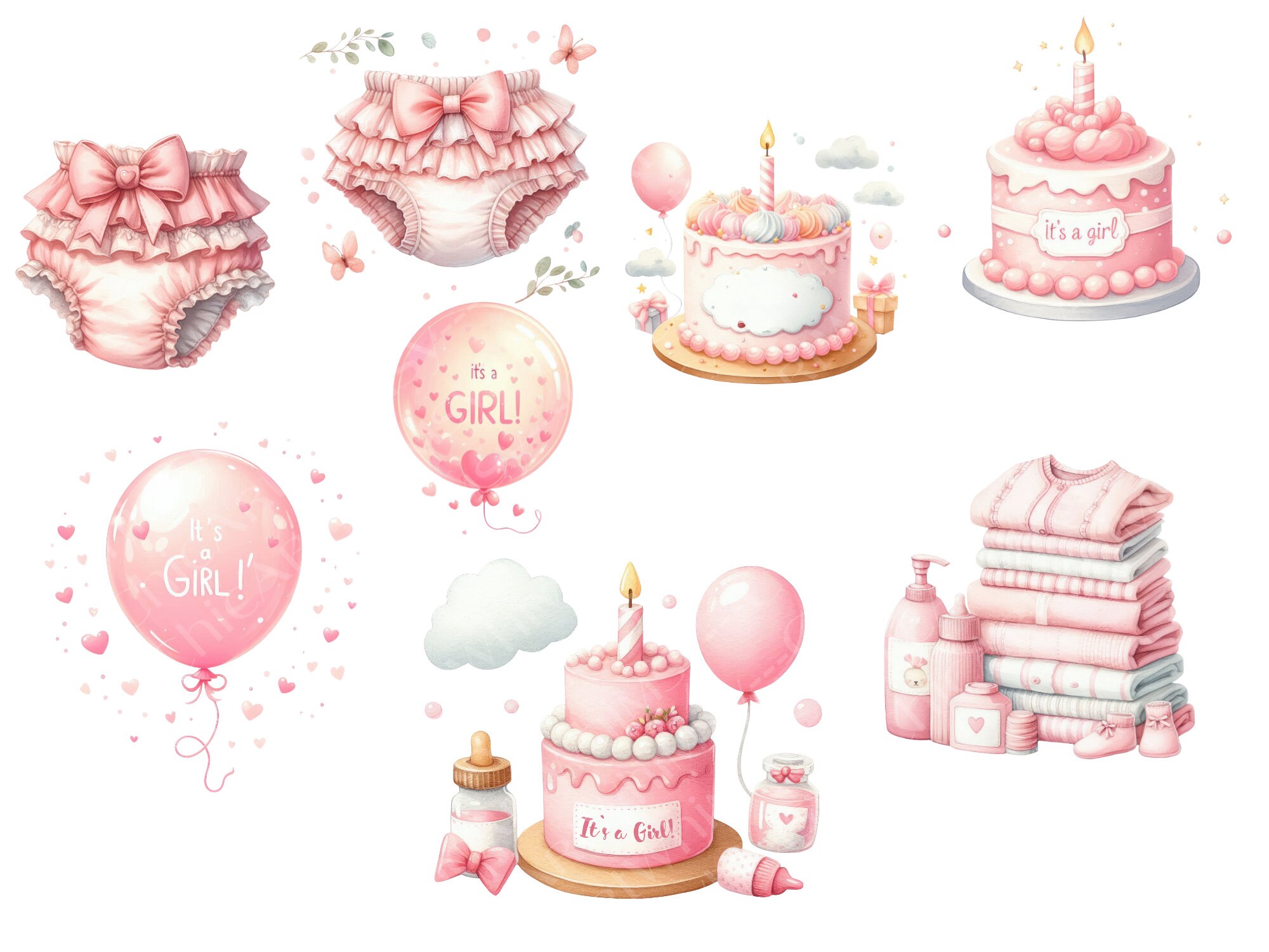 Watercolor Pink Baby Boy Shower Clipart 34 PNG, Girl Babyshower Clipart ...