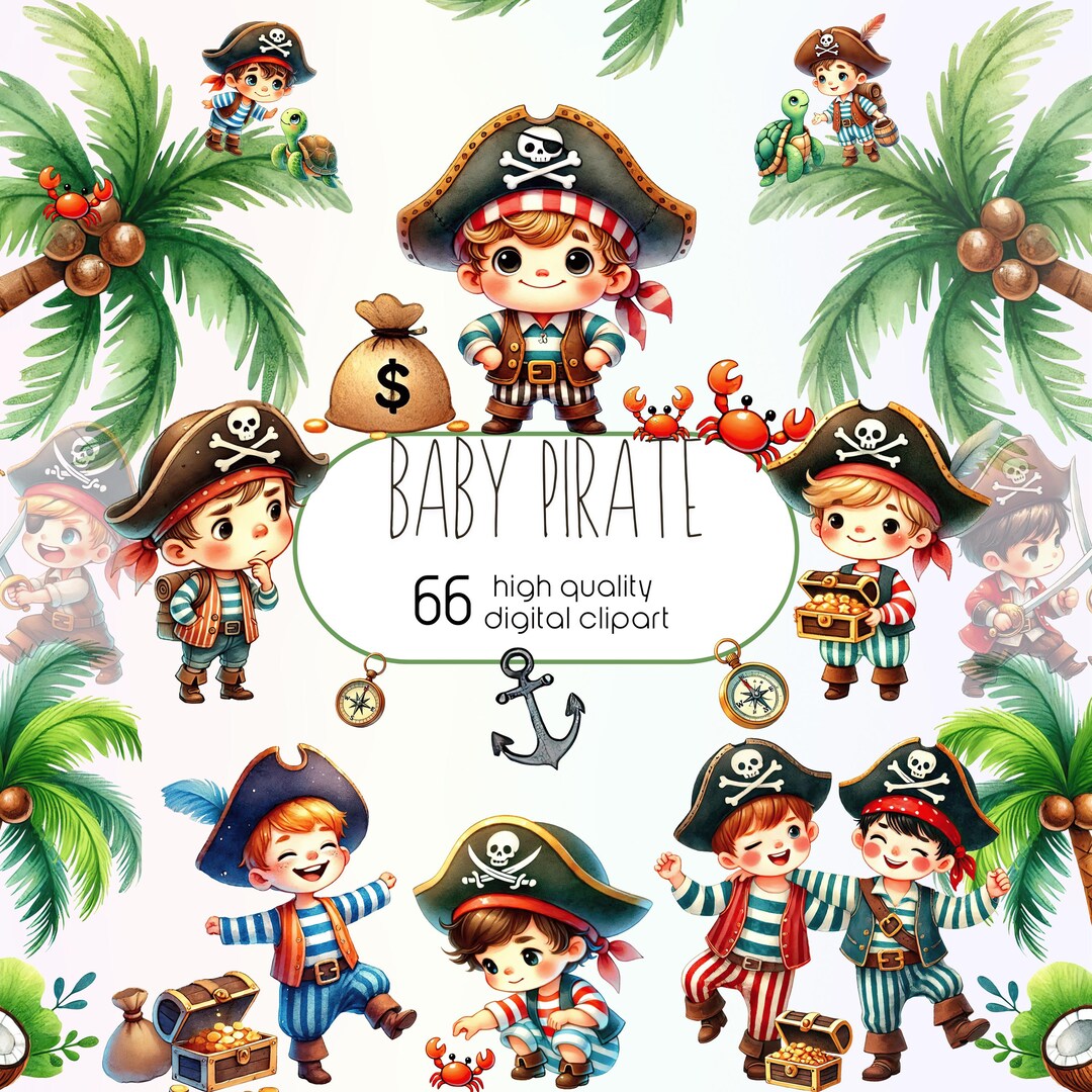 Watercolor Cute Pirate Boy Clipart, Caribbean Clipart, Little Boy ...