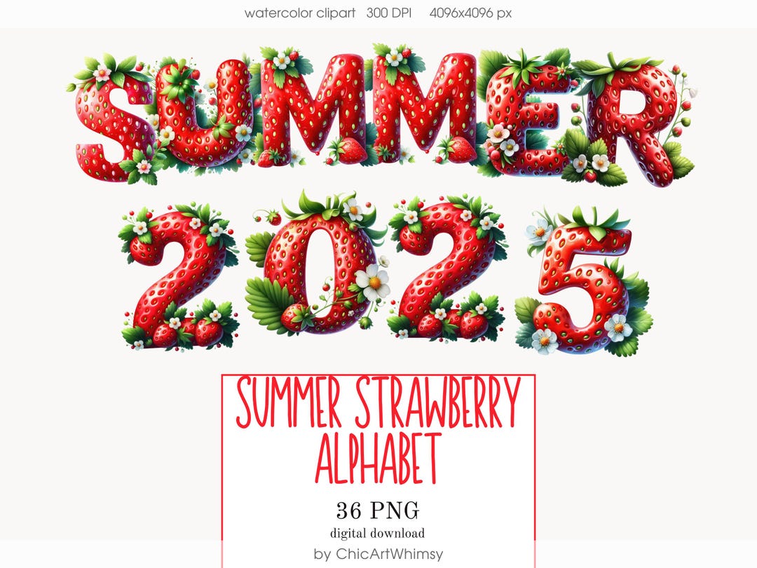 Summer Strawberry Alphabet Clipart, Nursery Decor, Fruit Alphabet ...