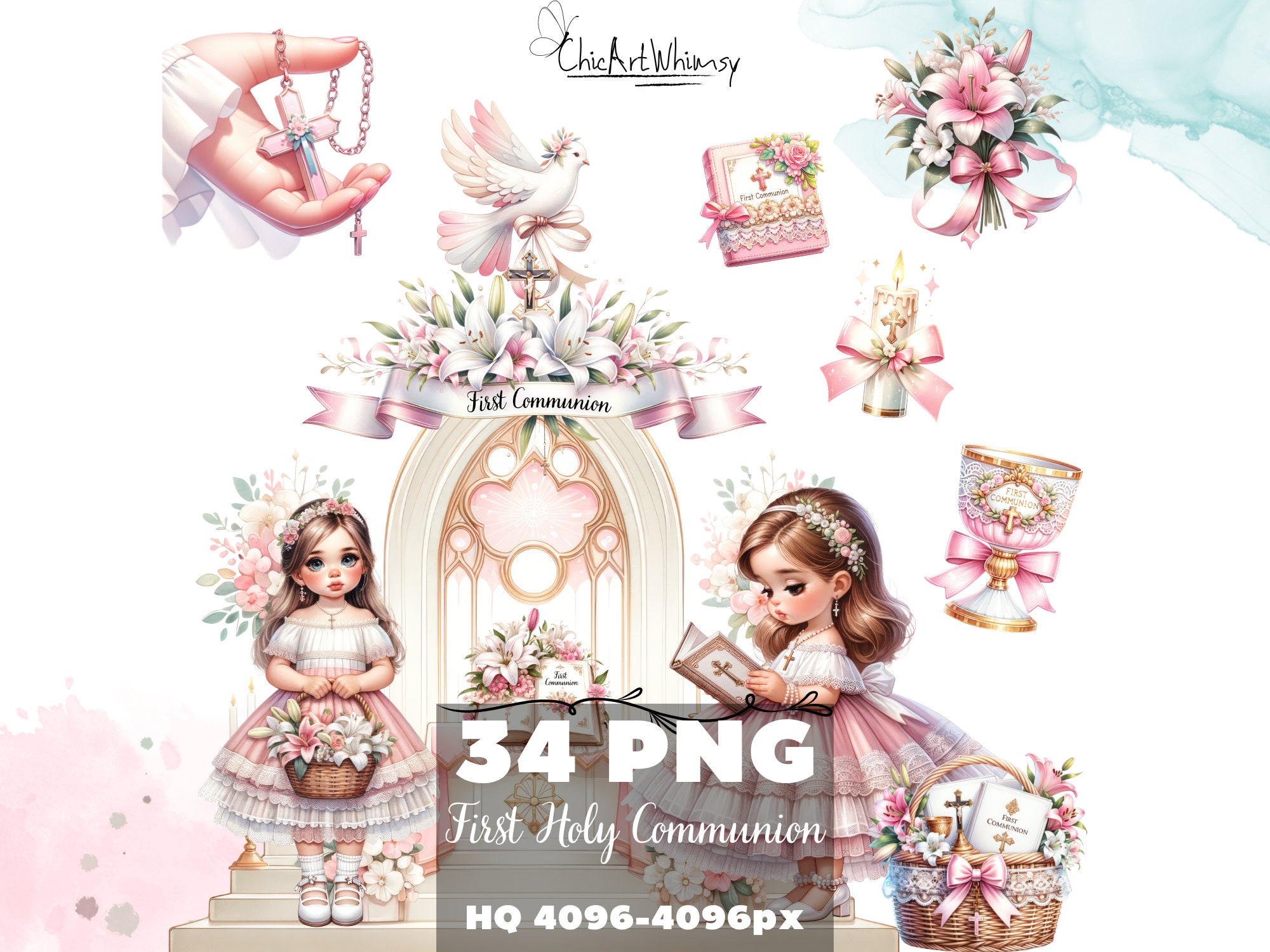 Watercolor First Communion Christian Clipart 34 PNG, Communion Ceremony ...
