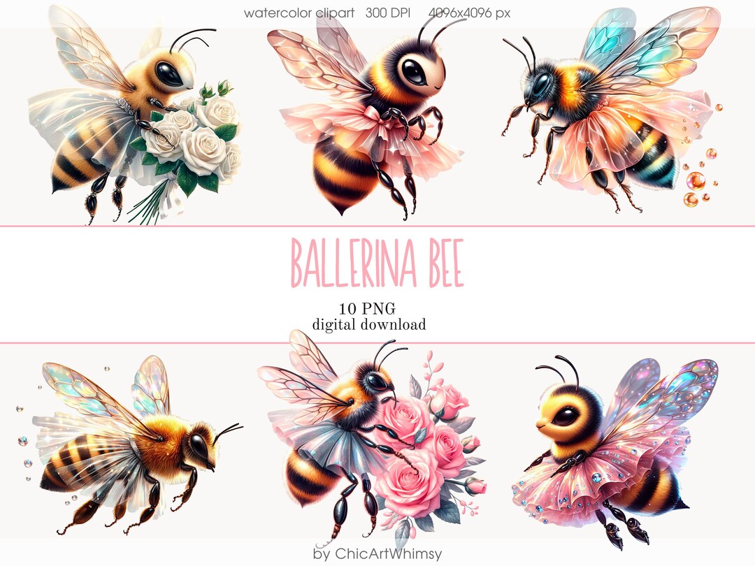 Watercolor Ballerina Bee Clipart 10 PNG, Cute Sweet Little Bee, Bee in ...
