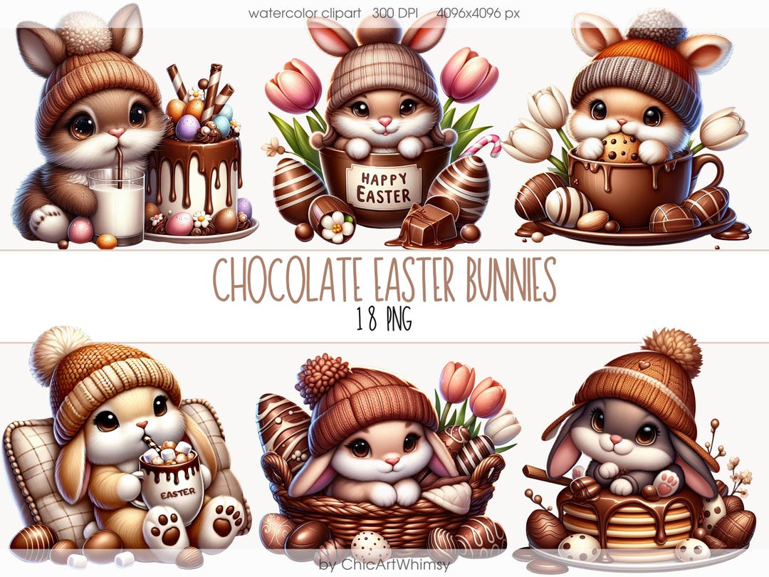 Watercolor Chocolate Easter Bunny Clipart, Birthday Party Baby Shower ...