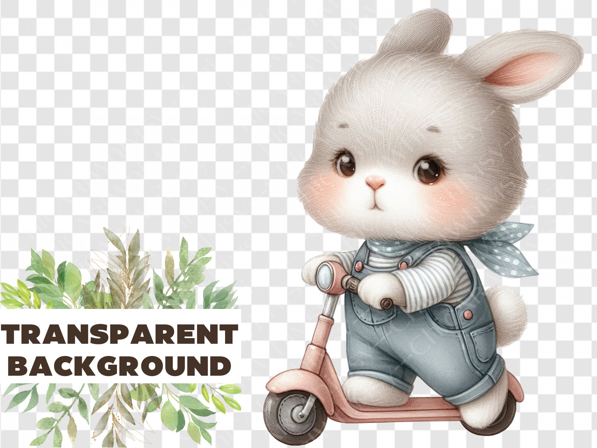 Watercolor Boho Baby Bunny Clipart 21 PNG, Baby Animals, Boho Animals ...