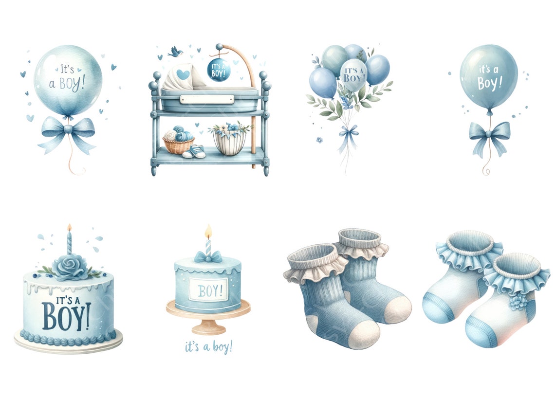 Watercolor Blue Baby Boy Shower Clipart 28 PNG, Boy Babyshower Clipart ...