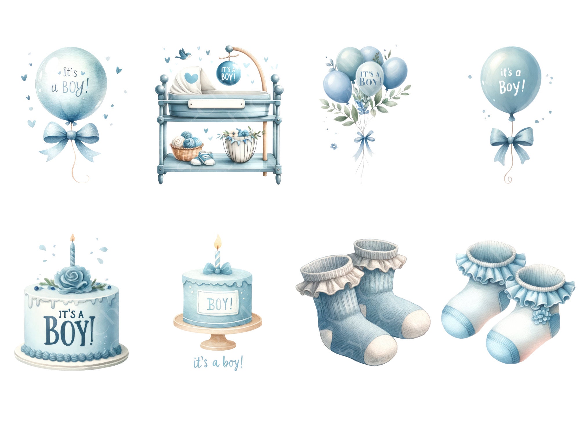 Watercolor Blue Baby Boy Shower Clipart 28 PNG, Boy Babyshower Clipart ...