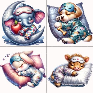 Watercolor Sleepy Baby Animals 12 PNG, Nursery Clipart, Cute Little ...