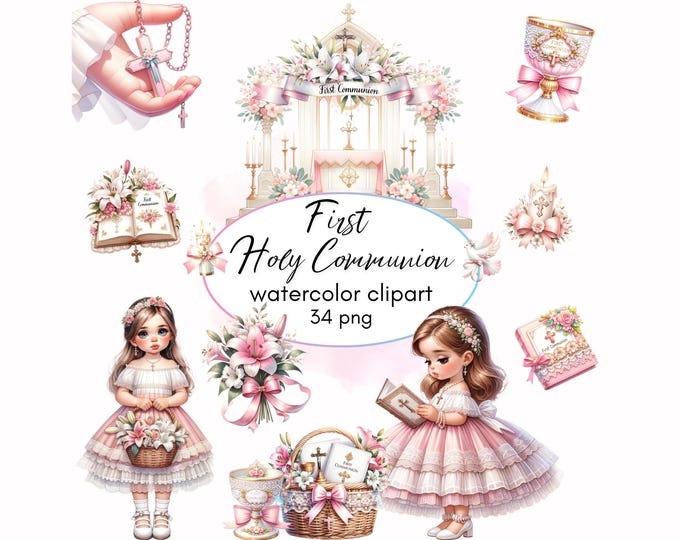 Watercolor First Communion Christian Clipart 34 PNG, Communion Ceremony ...