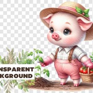 Watercolor Farm Baby Pig Clipart 20 PNG, Pink Pig Clipart, Farm Baby ...