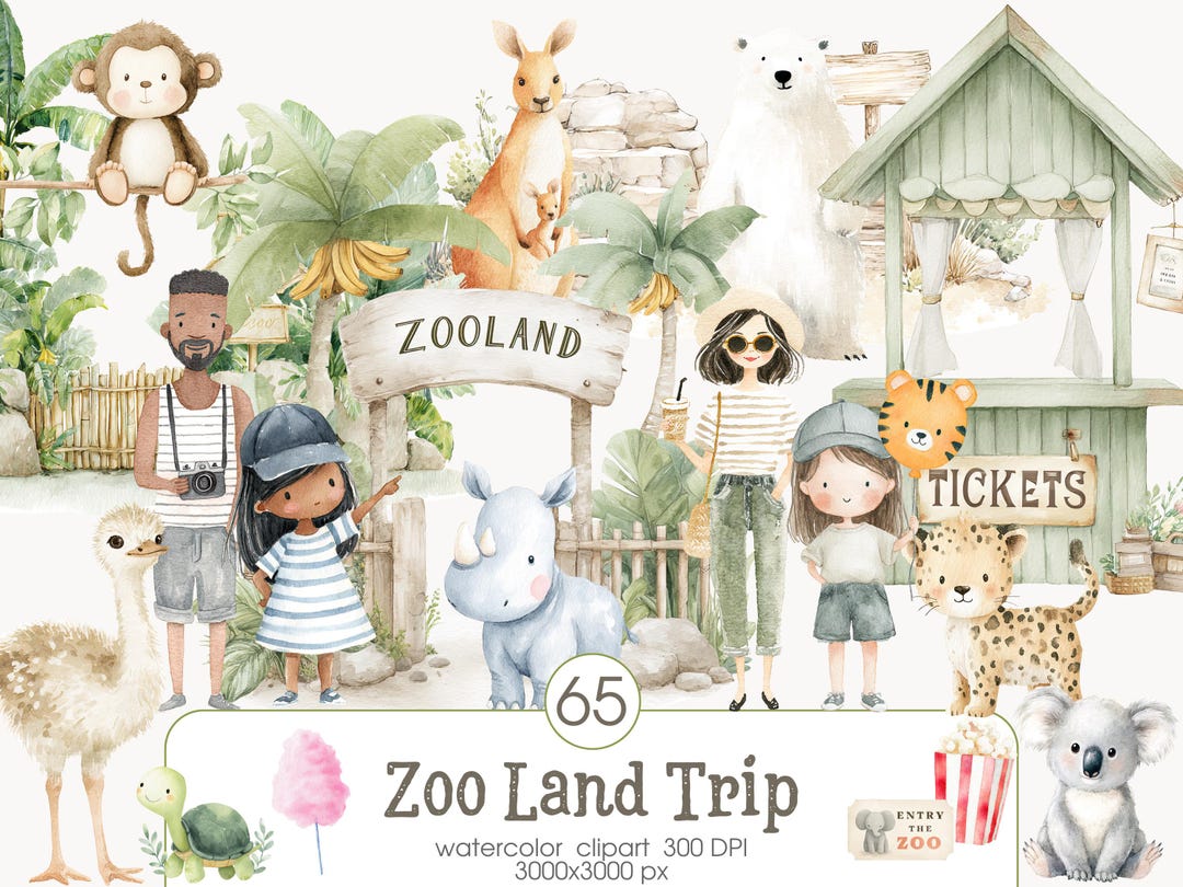 Zooland Clipart, Watercolor Safari Animals, Family Clipart, Wild ...