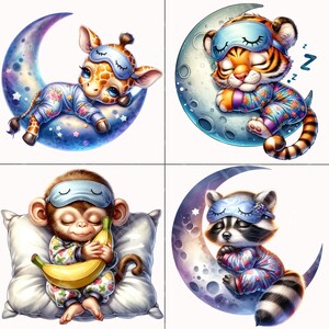 Watercolor Sleepy Baby Animals 12 PNG, Nursery Clipart, Cute Little ...