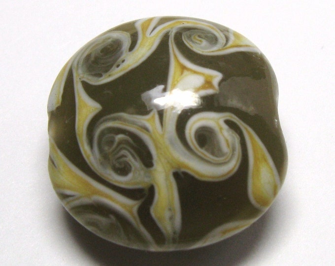 Single Large Dark Olive Green With Swirls Lentil Lampwork Bead - Etsy