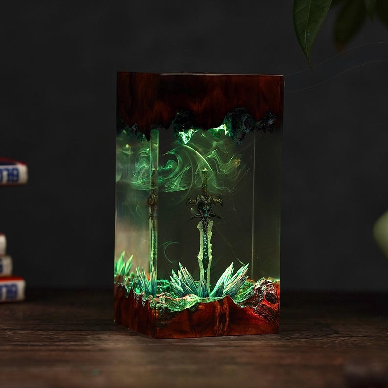 Handmade Frostmourne Sword Epoxy Resin Lamp: Gamer Gift, Wood Art Decor ...