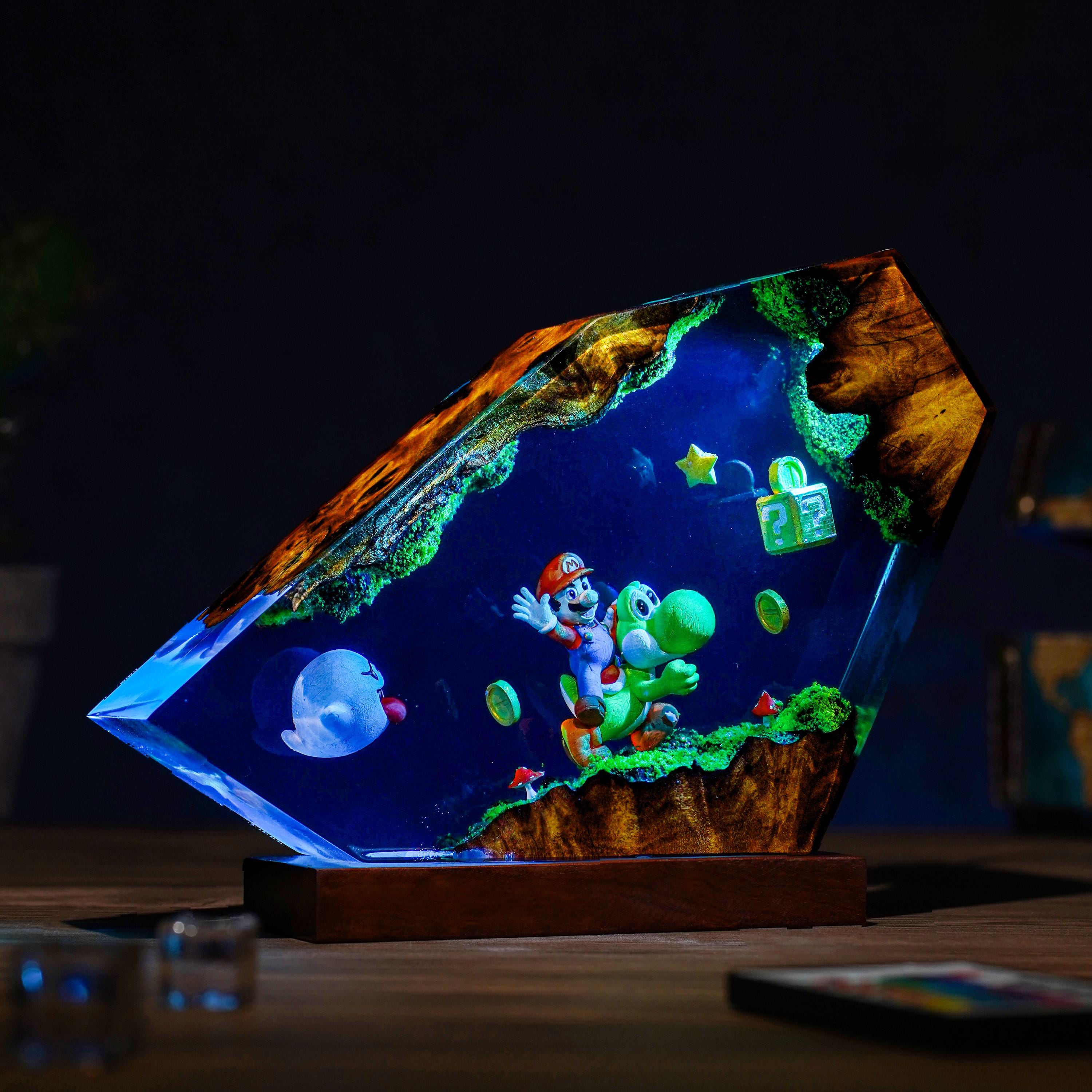 Mar.io & Yo.shi Adventure Resin Lamp, Handmade Nintendo Decor, Gamer ...