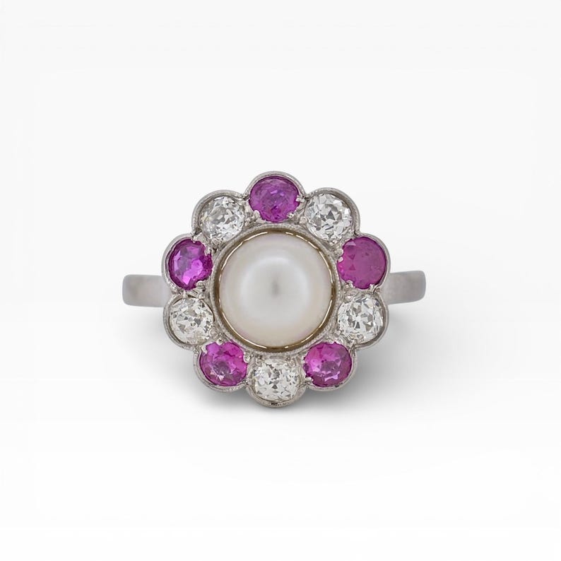 1920s Art Deco Ring – Natural Pearl, Ruby & Old Cut Diamonds, Antique ...