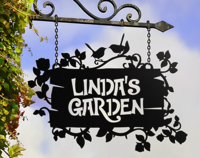 Custom Hanging Garden Sign, Personalized Garden Name Sign, Flower Bird ... Custom Hanging Garden Sign, Personalized Garden Name Sign, Flower Bird ...