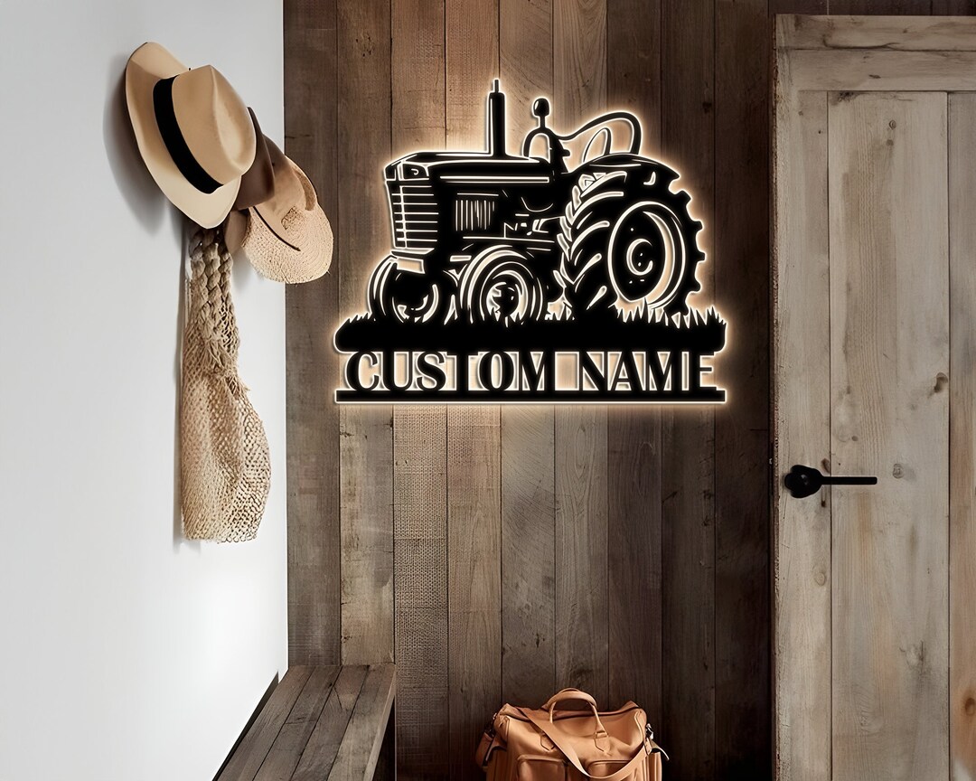 Custom Tractor Driver Metal Wall Art LED Light, Personalized Farm ...