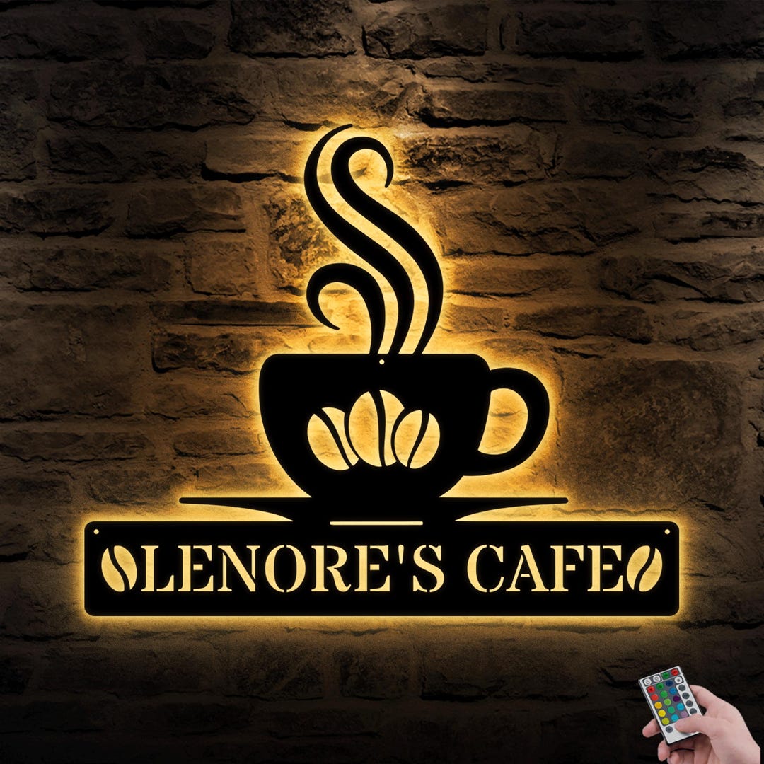 Custom Coffee Bar Metal Sign With LED Light, Coffee Wall Decor, Rustic ...