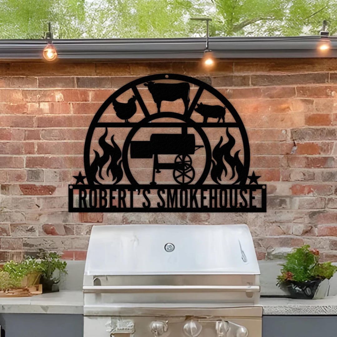 Personalized BBQ Sign Led Lights, Custom Smokehouse Metal Wall Art ...