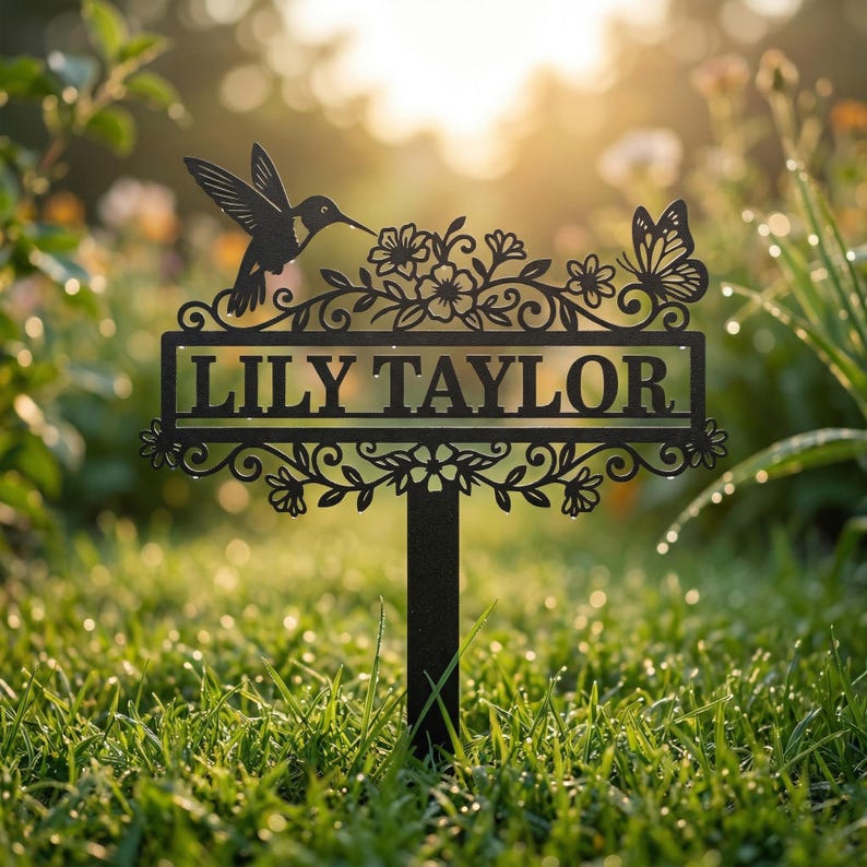 Custom Bird & Flower Garden Sign, Personalized Metal Yard Stake ...