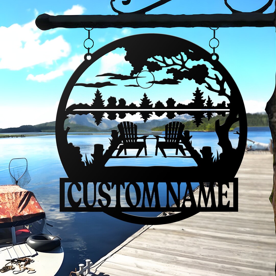 Personalized Lake House Metal Sign, Forest Lake Sign, Custom Lake House Name Sign, Camping Metal ...