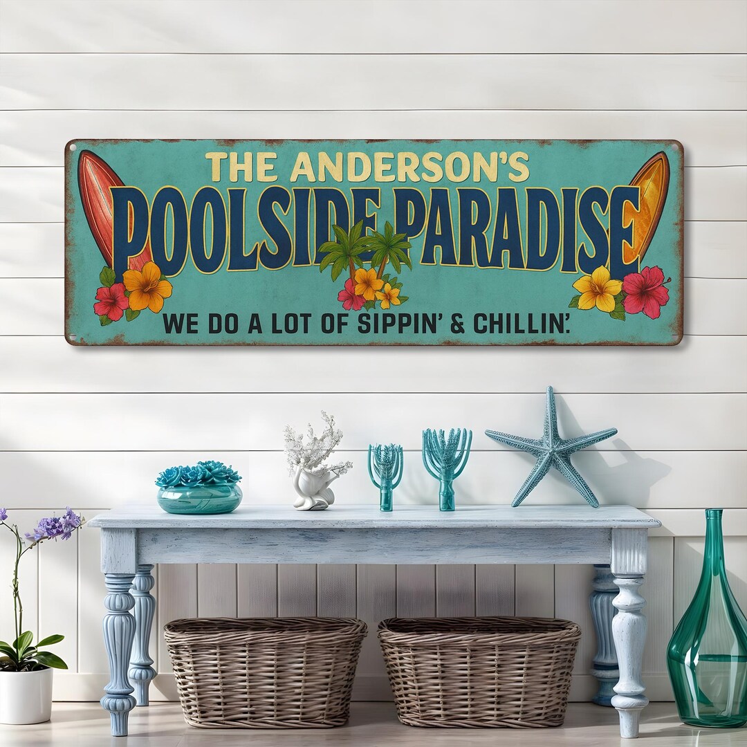 Personalized Poolside Paradise Sign, Pool Bar Decor Poolside Paradise ...