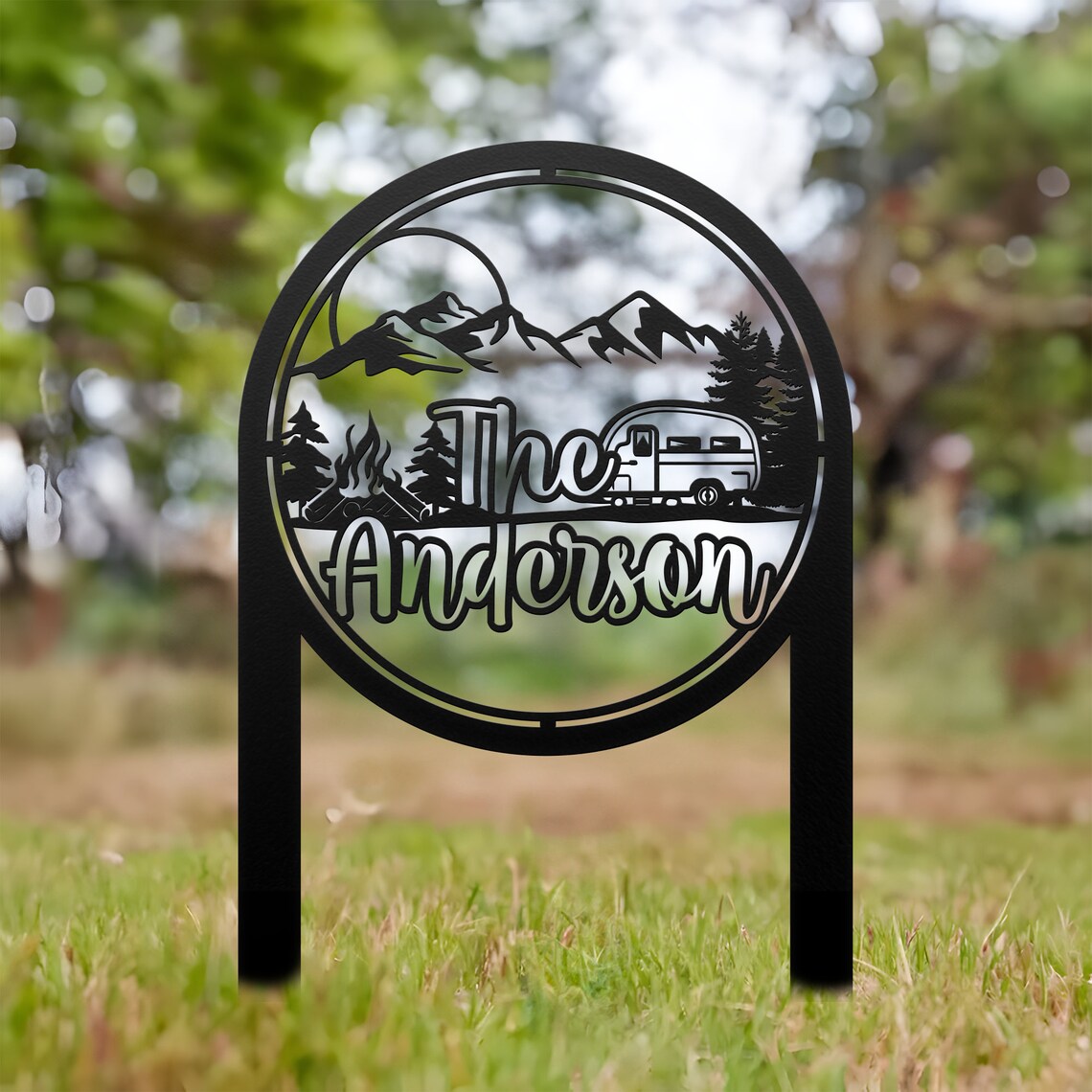 Custom Metal Campsite Sign, Personalized Family Name Sign, RV Sign for ...
