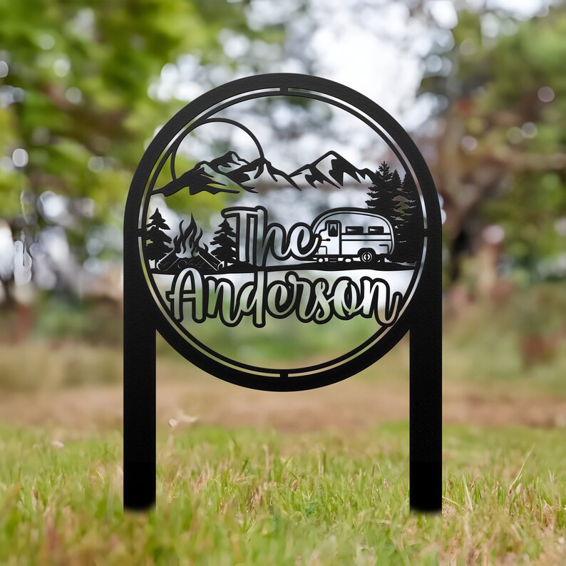 Custom Metal Campsite Sign, Personalized Family Name Sign, RV Sign for Campsite, Happy Campers ...
