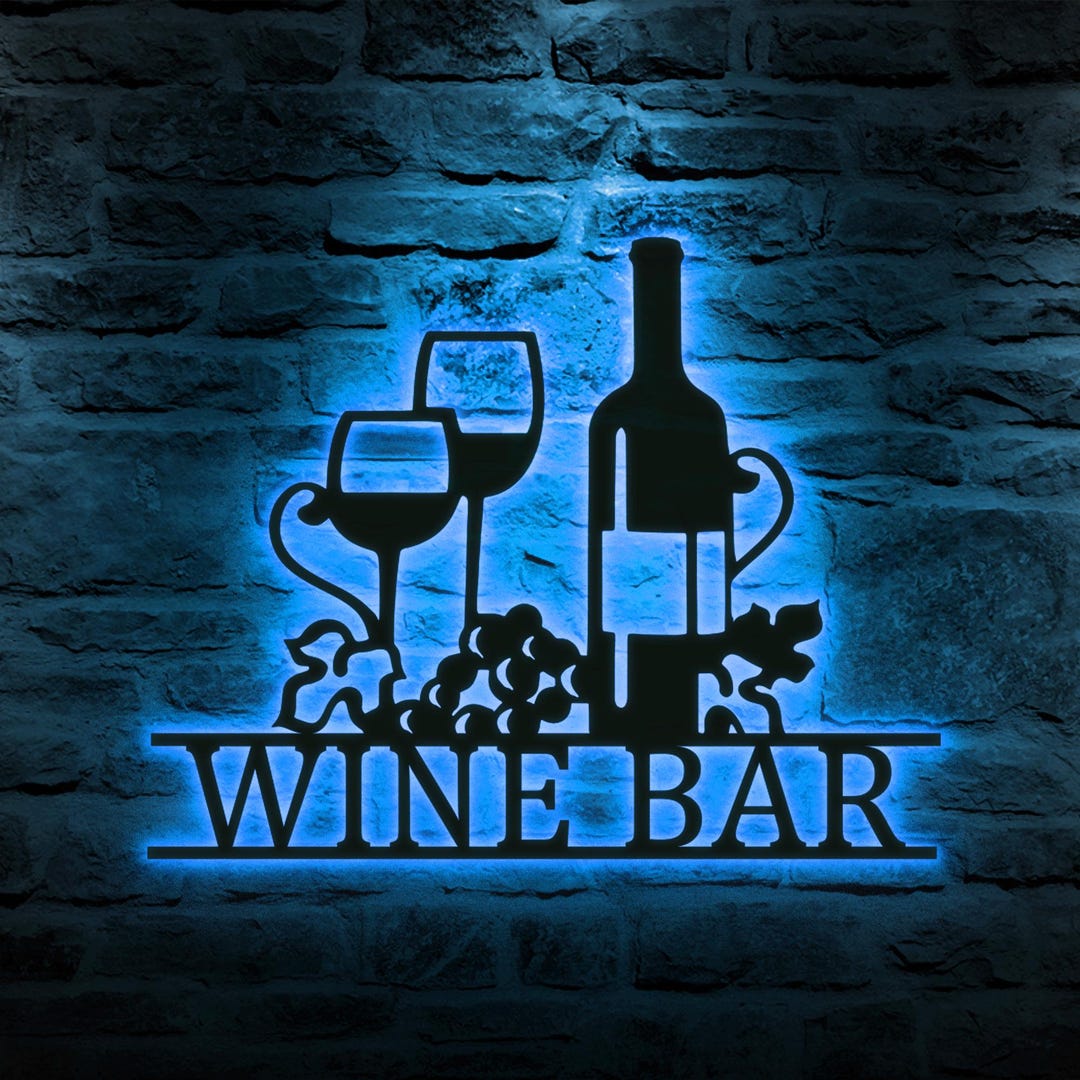 Custom Wine & Grapes Bar Metal Sign With Led Lights, Wine Bar Pub Metal ...