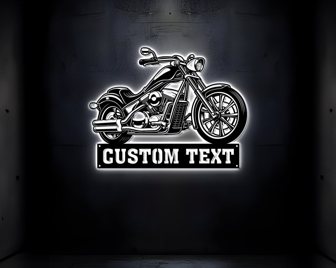 Custom Chopper Motorcycle Metal Sign With Lights, Motorbike Biker Name ...