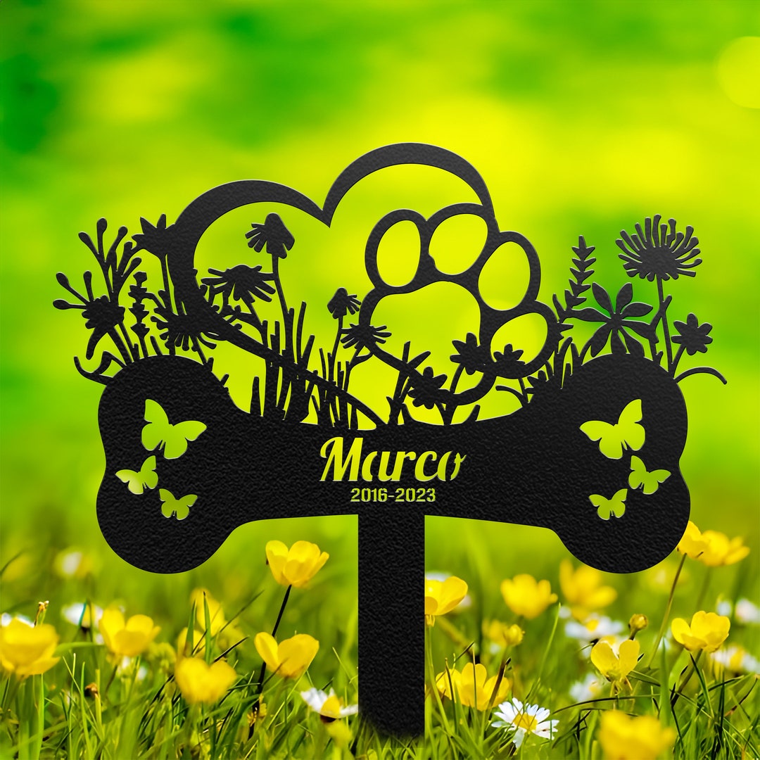 Custom Dog Memorial Stake With Heart and Paw, Dog Garden Metal Stake ...