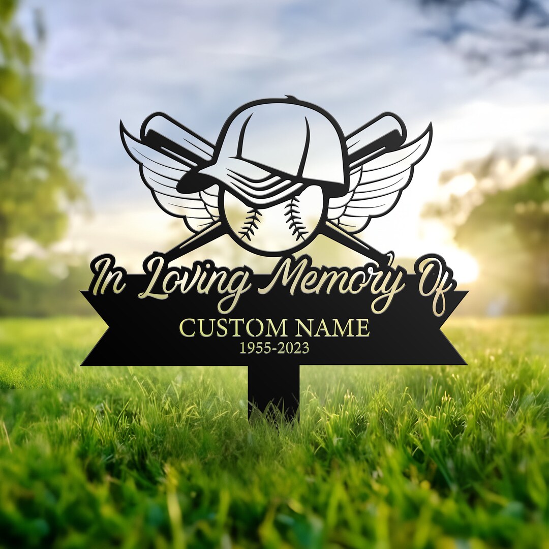 Personalized Baseball Bat and Helmet Memorial Stake, Metal Stake ...