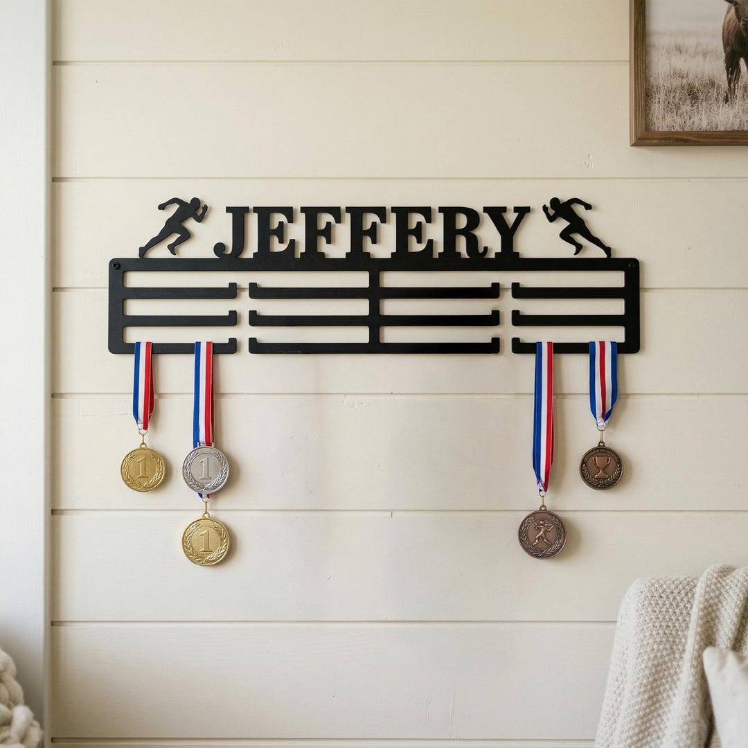 Custom Medal Display Rack, Personalized Runner Medal Holder, Race Bib ...