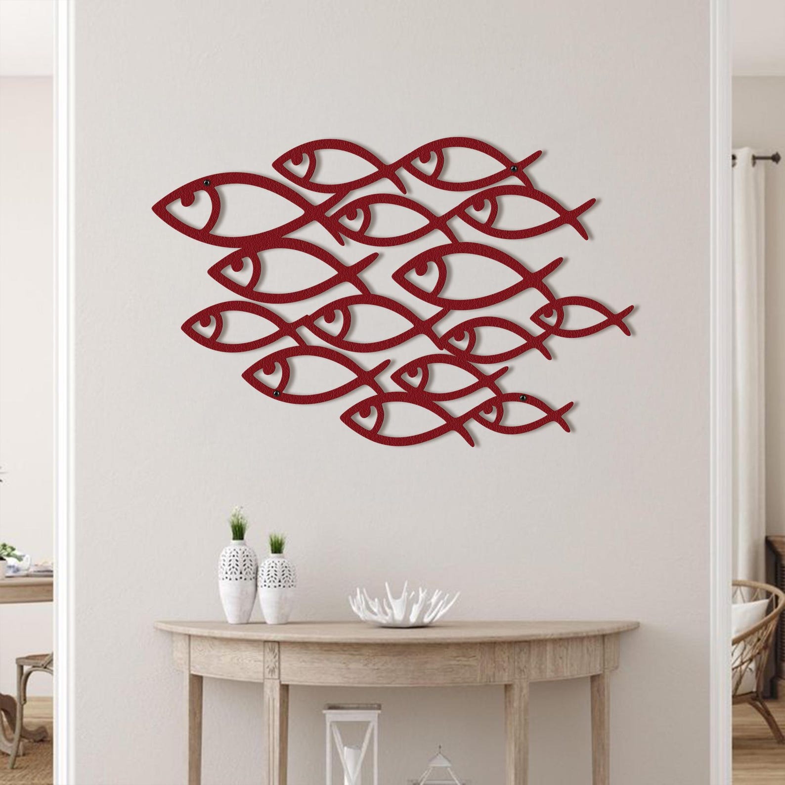 School of Fish Metal Wall Art, Coastal Ocean Theme Decor, Nautical Wall ...