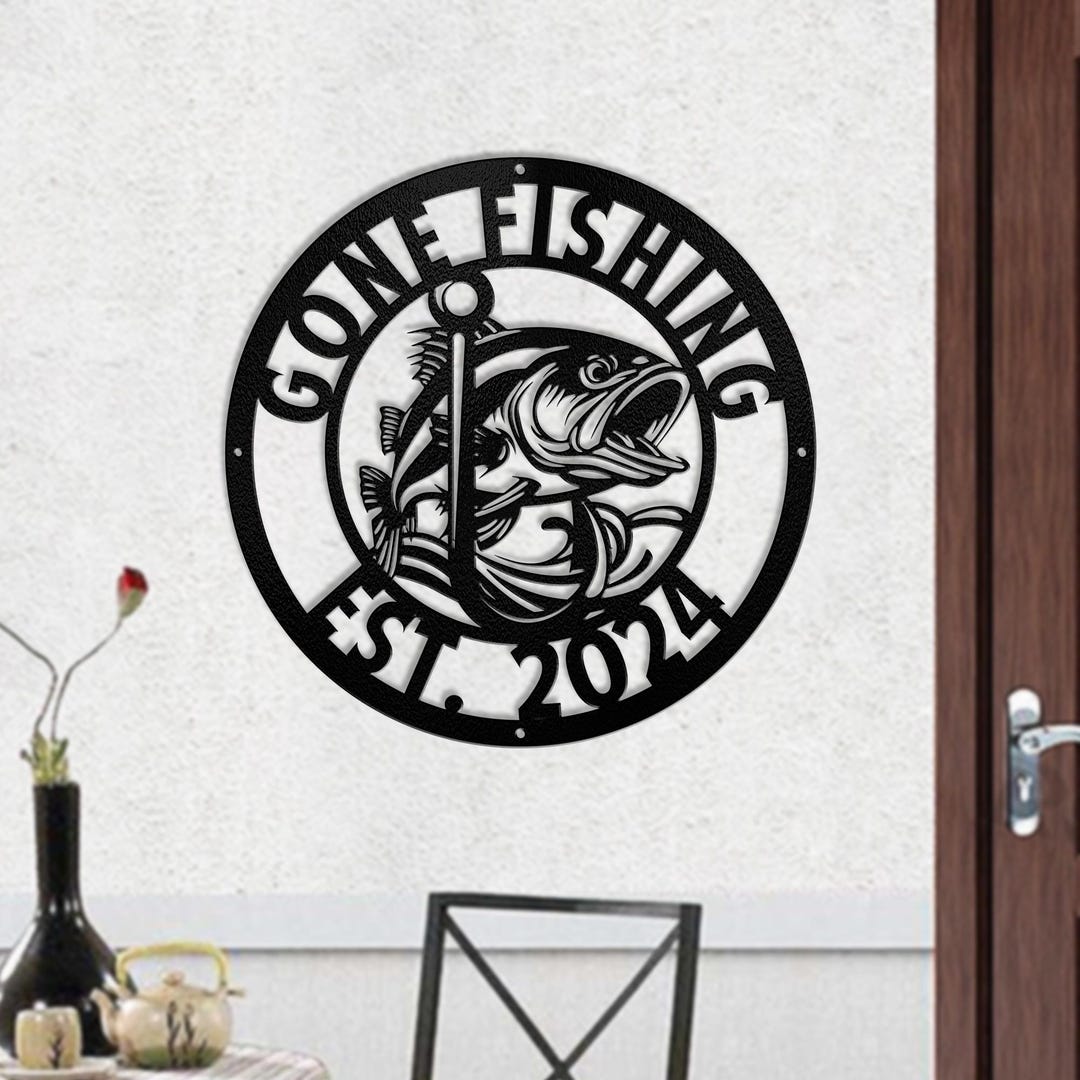 Custom Fish Metal Name Sign Wall Art With Led Light, Outdoor Bass ...
