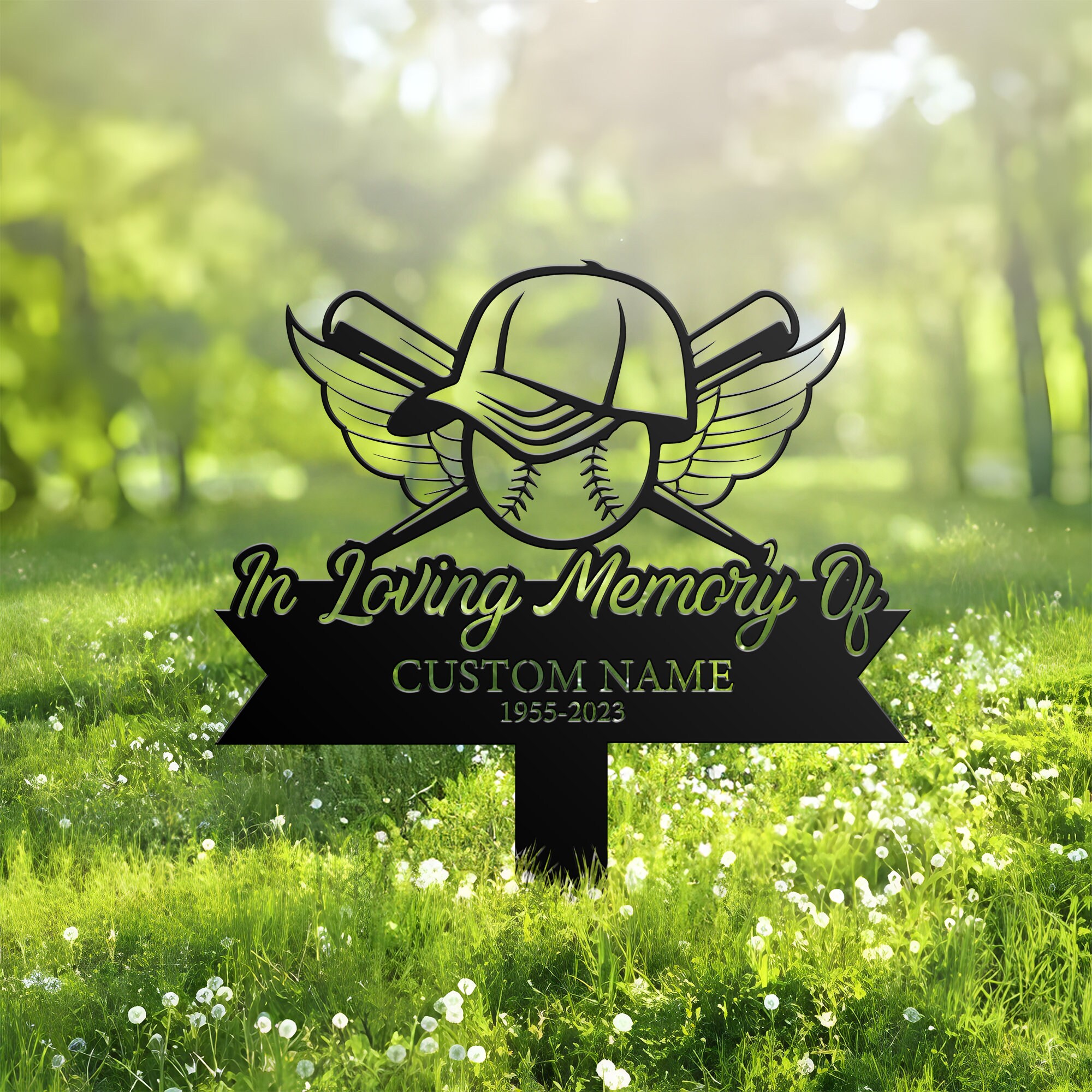 Personalized Baseball Bat and Helmet Memorial Stake, Metal Stake ...