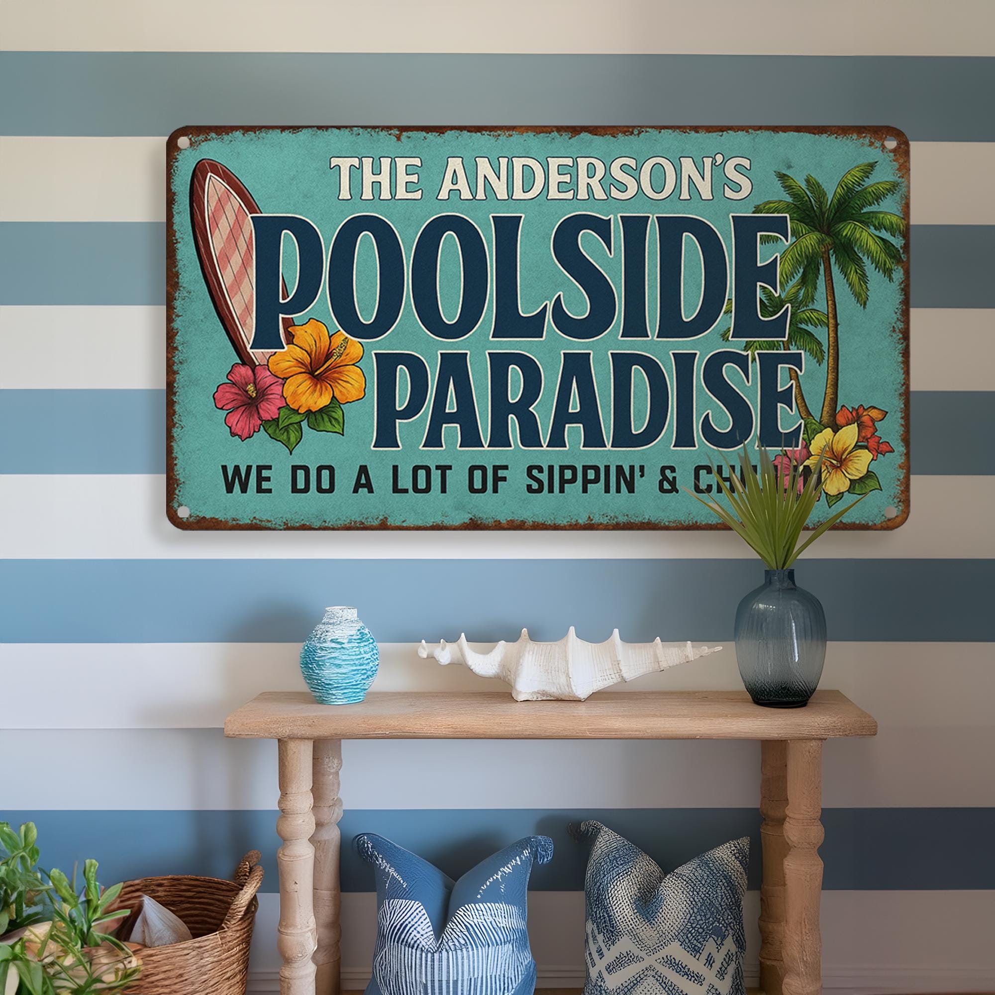 Personalized Poolside Paradise Sign, Pool Bar Decor Poolside Paradise ...