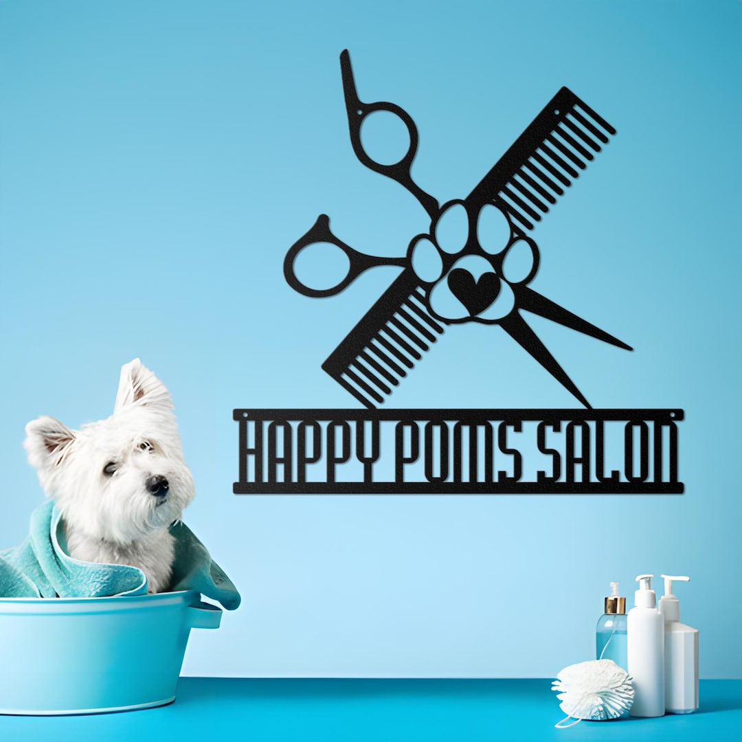Custom Dog Grooming Hair Salon Metal Wall Art LED Light Personalized ...