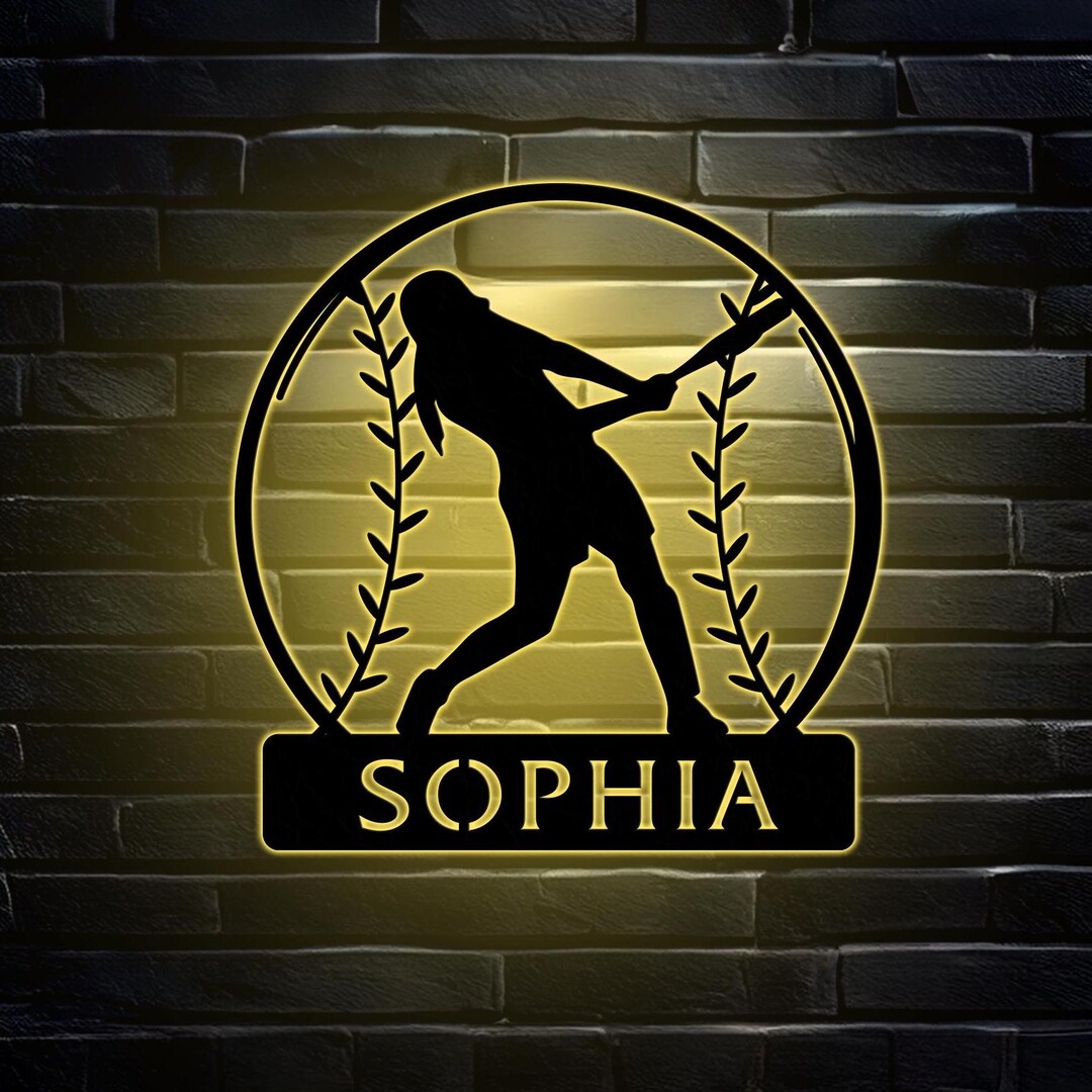 Personalized Softball Girl Metal With Led Lights, Custom Softball Name ...