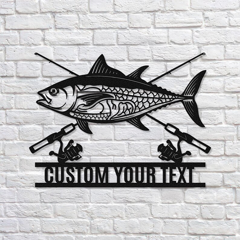 Personalized Bass Fish Metal Sign, Custom Fishing Monogram Name Sign ...