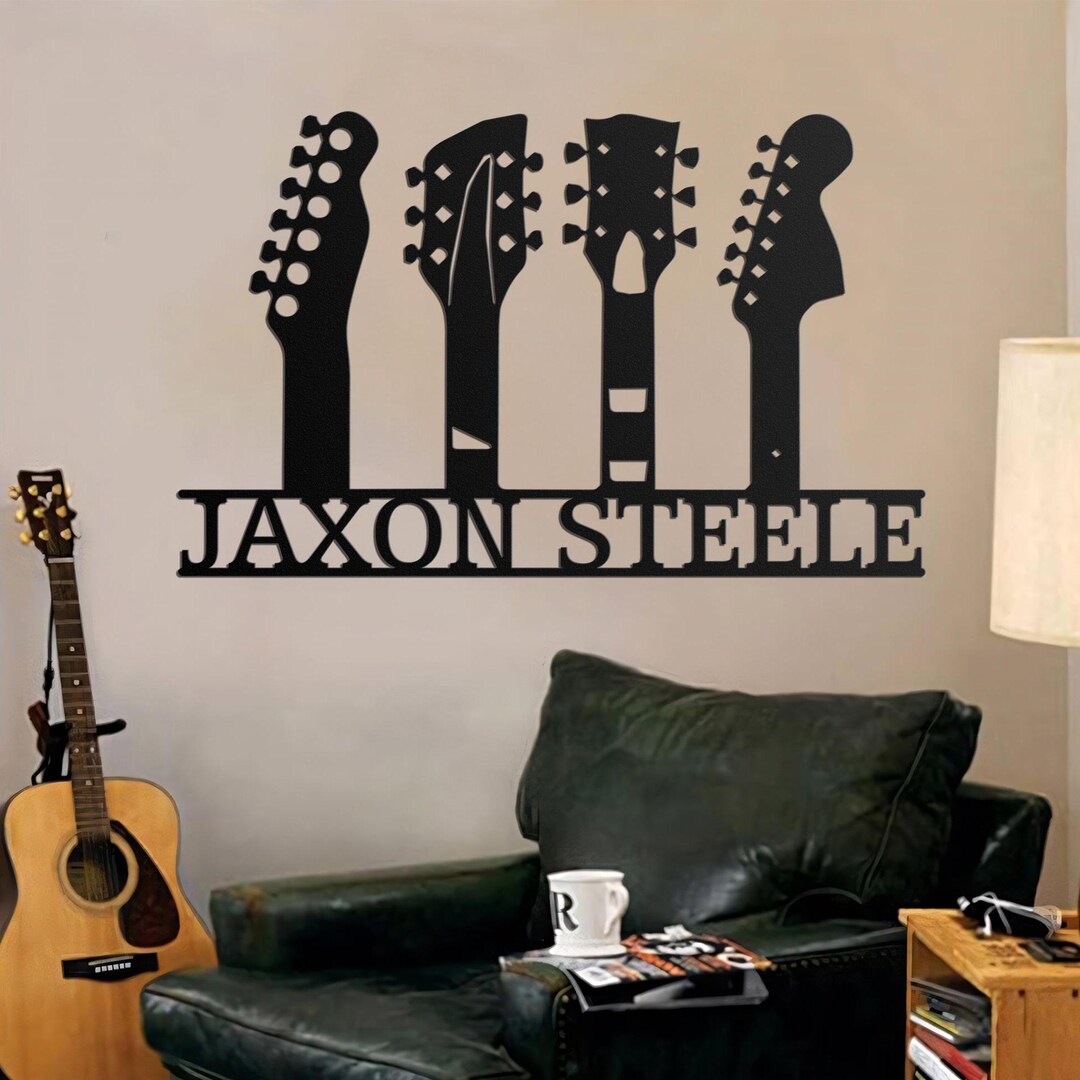 Personalized Guitar Trio Silhouette Metal Sign, Name Decor for Music ...