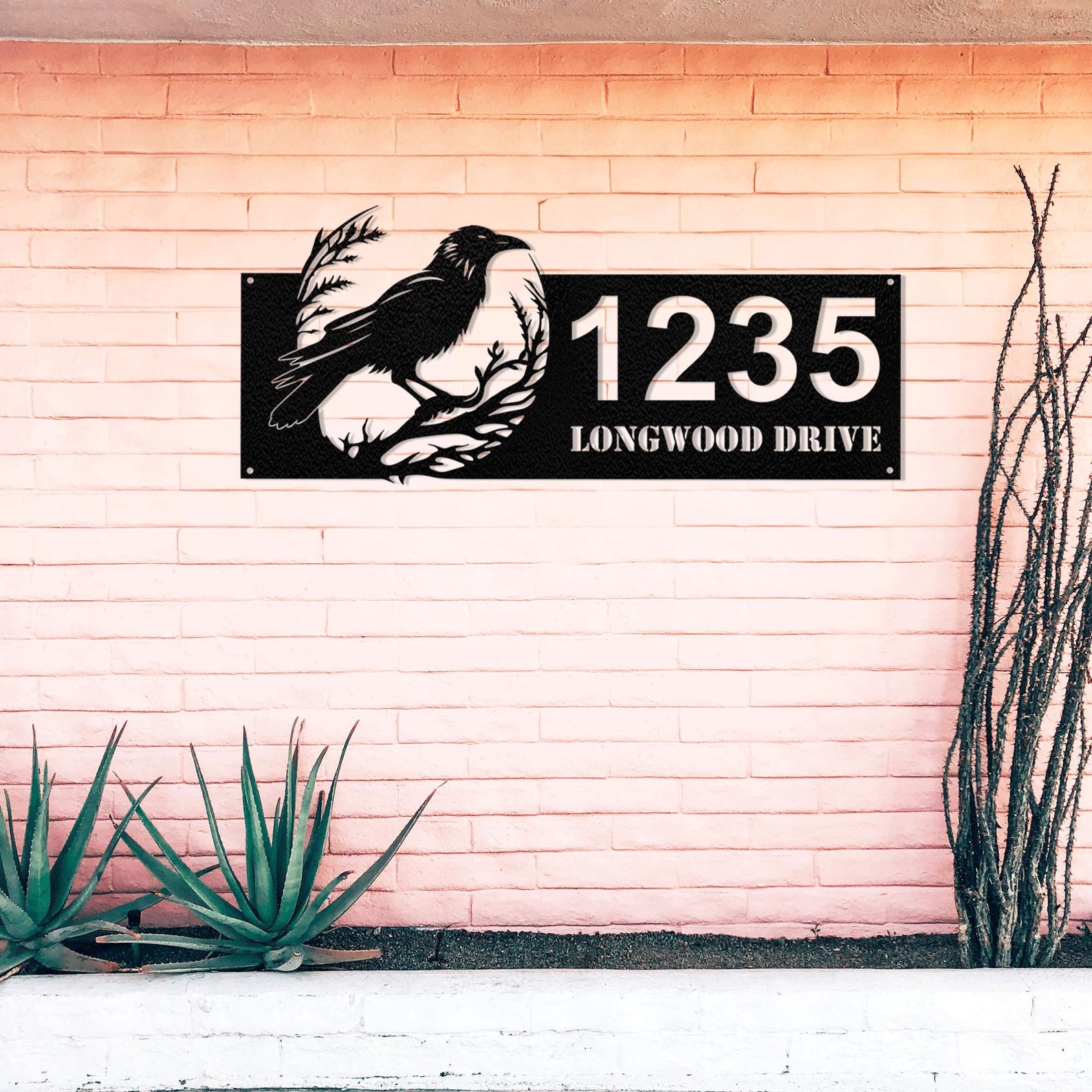 Personalized Crow Raven Metal Address Sign House Number, Custom Hanging ...