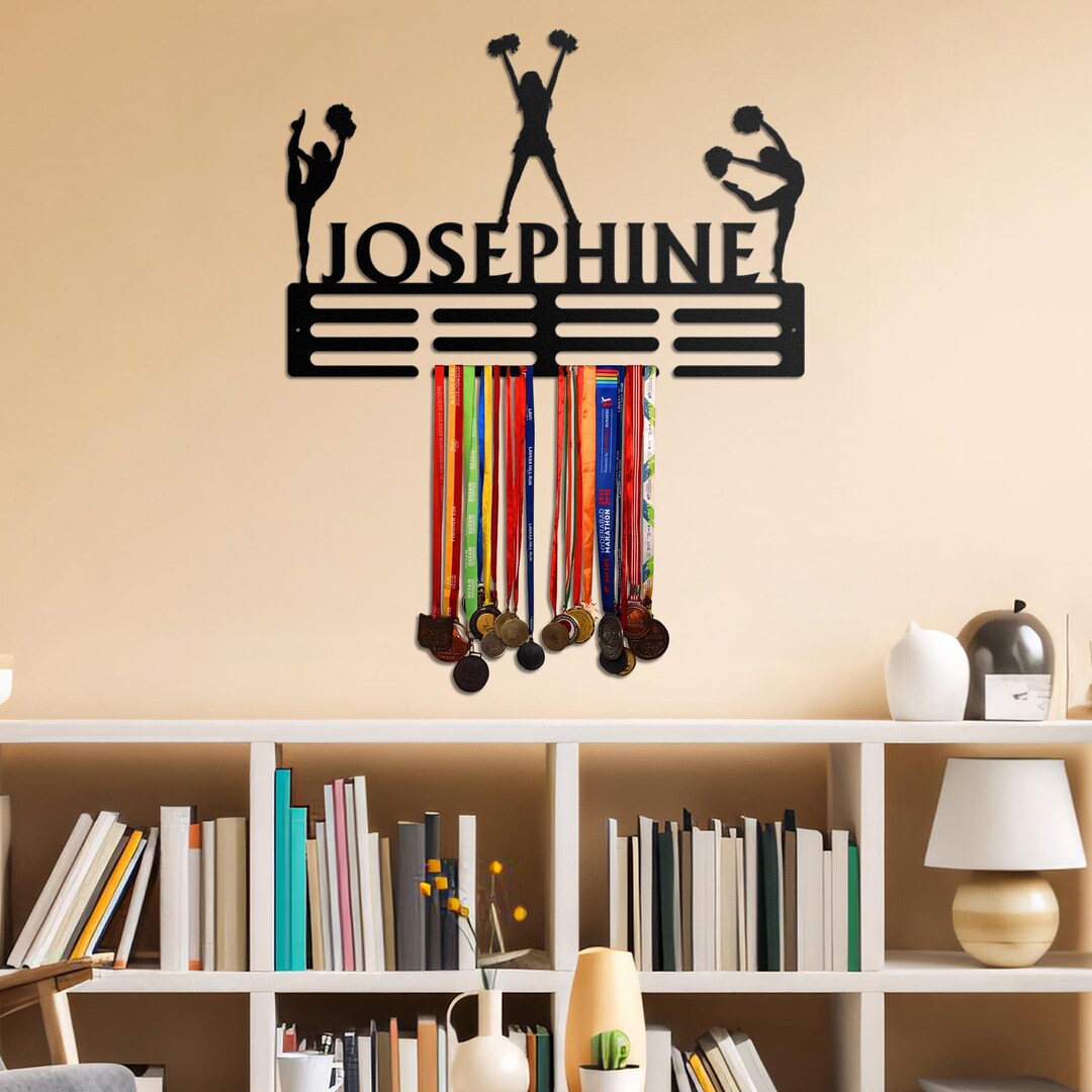 Cheerleading Medal Holder Sign, Custom Name Metal Wall Art ...